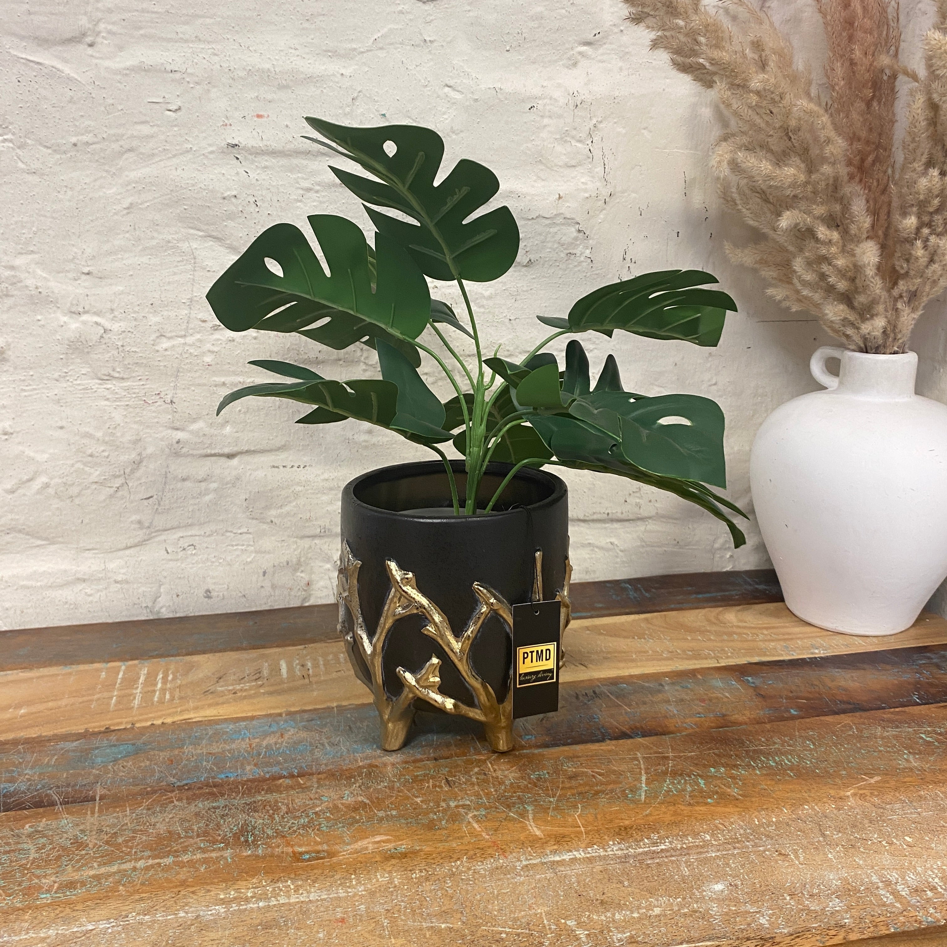 PTMD Quin Blumentopf schwarz golden Keramik 16cm Übertopf